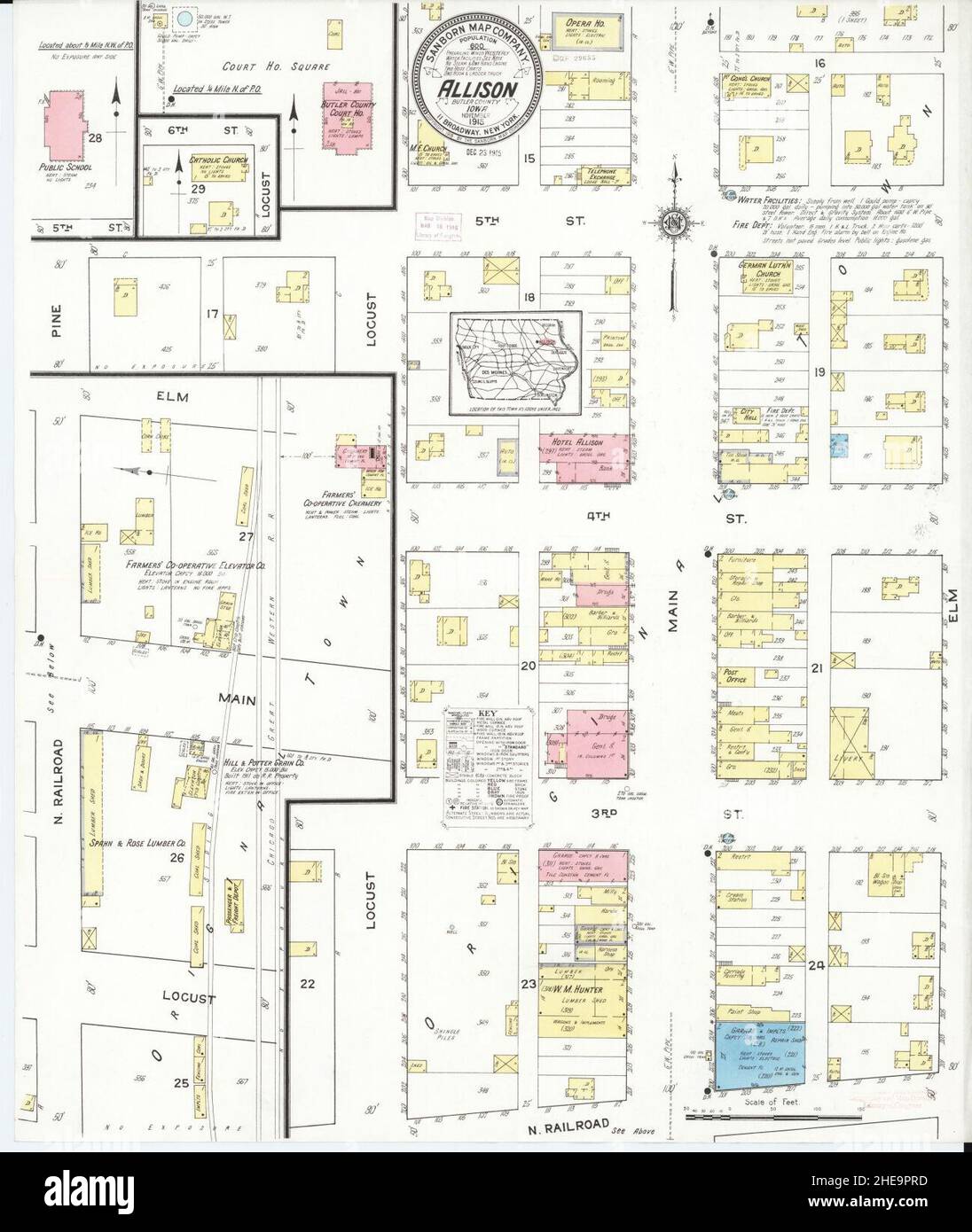 Sanborn Fire Insurance Map from Allison, Butler County, Iowa Stock ...