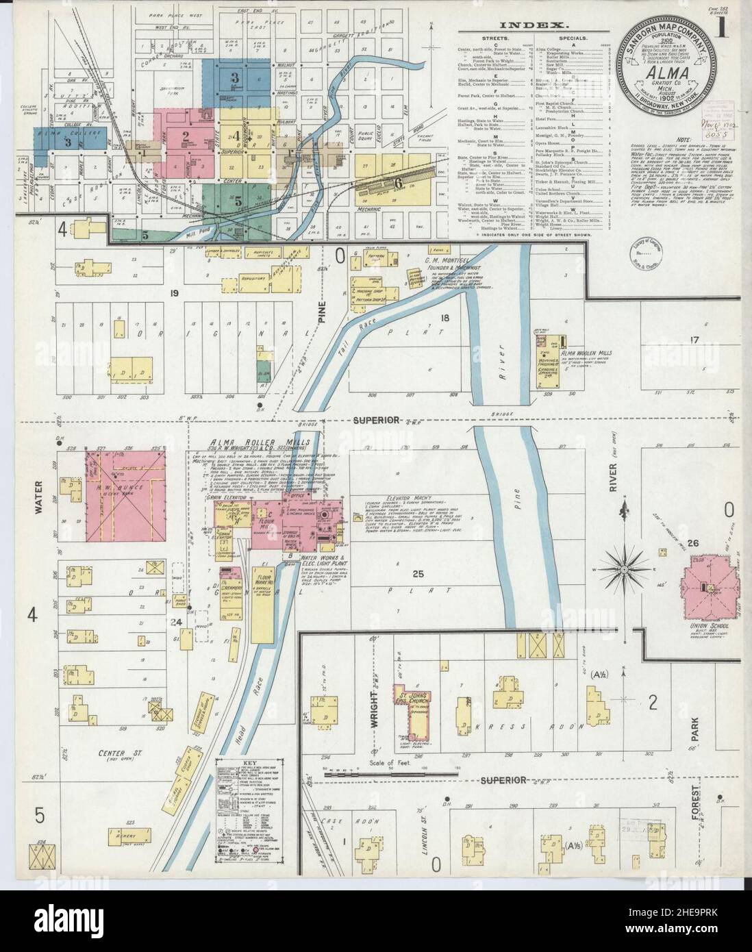 Sanborn Fire Insurance Map from Alma, Gratiot County, Michigan Stock ...