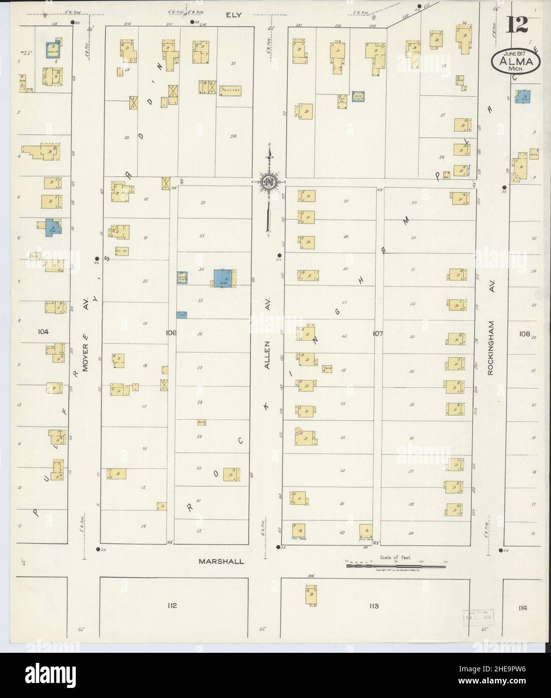 Sanborn Fire Insurance Map from Alma, Gratiot County, Michigan Stock ...
