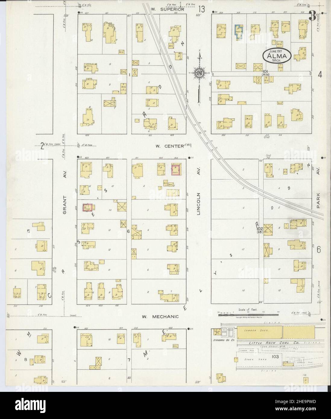 Sanborn Fire Insurance Map from Alma, Gratiot County, Michigan Stock ...