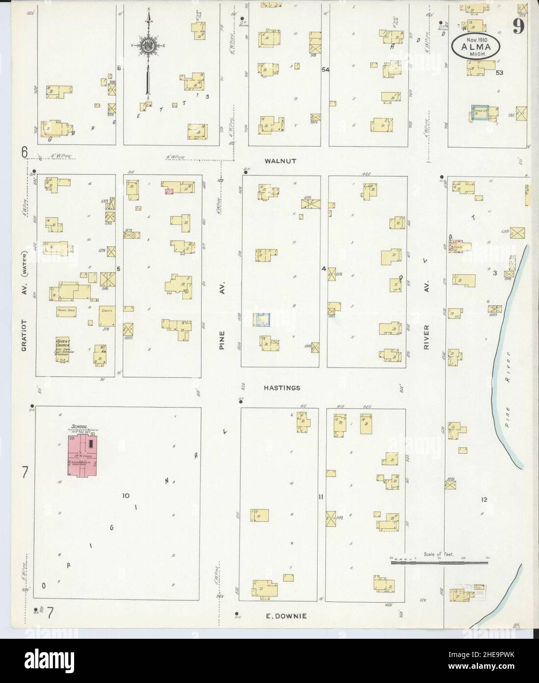 Sanborn Fire Insurance Map from Alma, Gratiot County, Michigan Stock ...