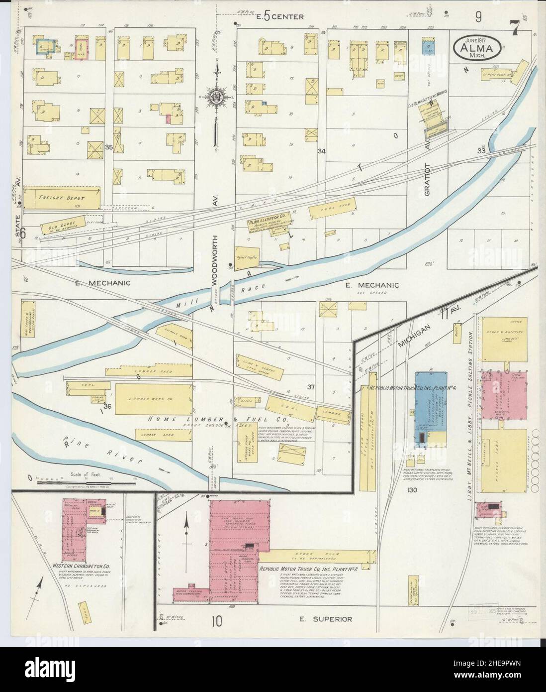 Sanborn Fire Insurance Map from Alma, Gratiot County, Michigan Stock ...