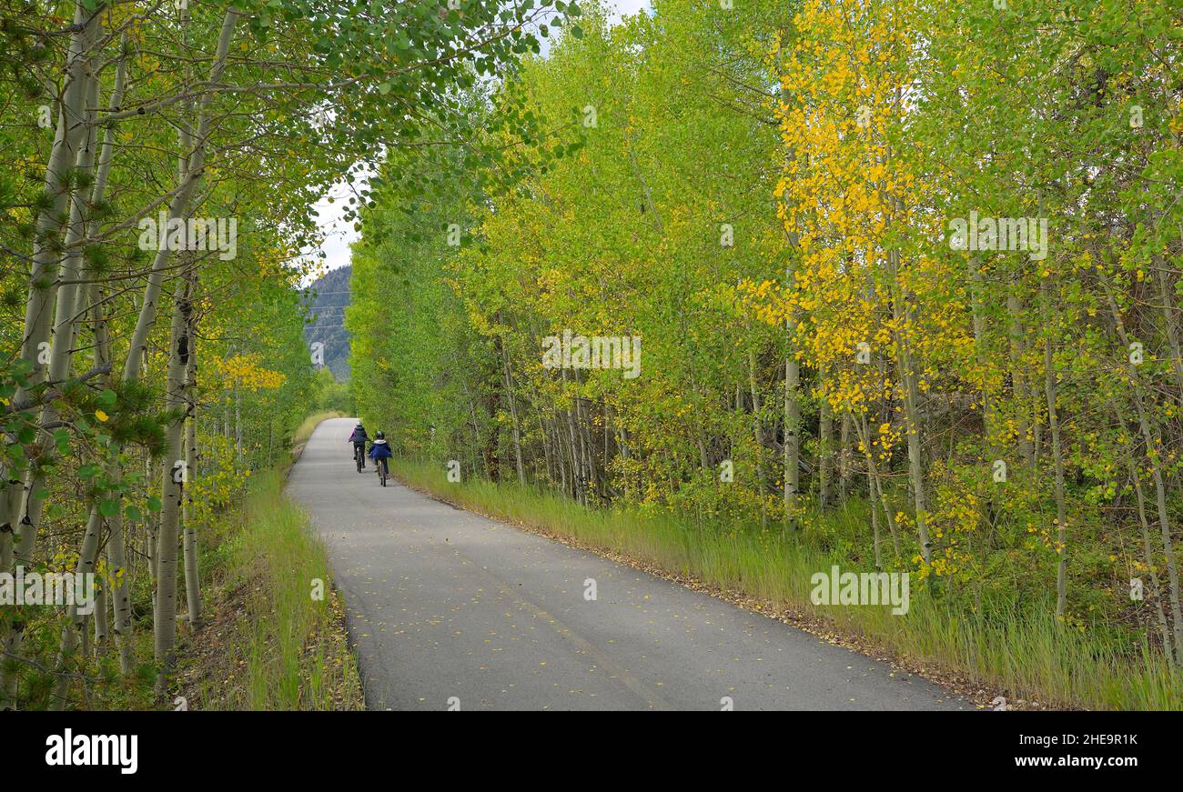 Biking along Lake Dillon towards Copper Mountain in early fall, Summit ...