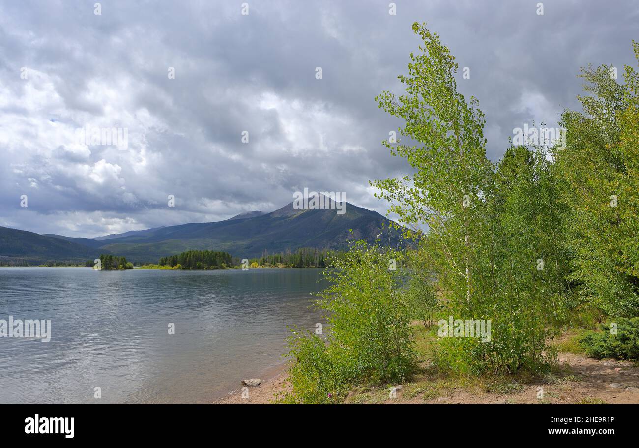 Lake Dillon towards Swan Mountain in early fall, Summit County CO Stock ...