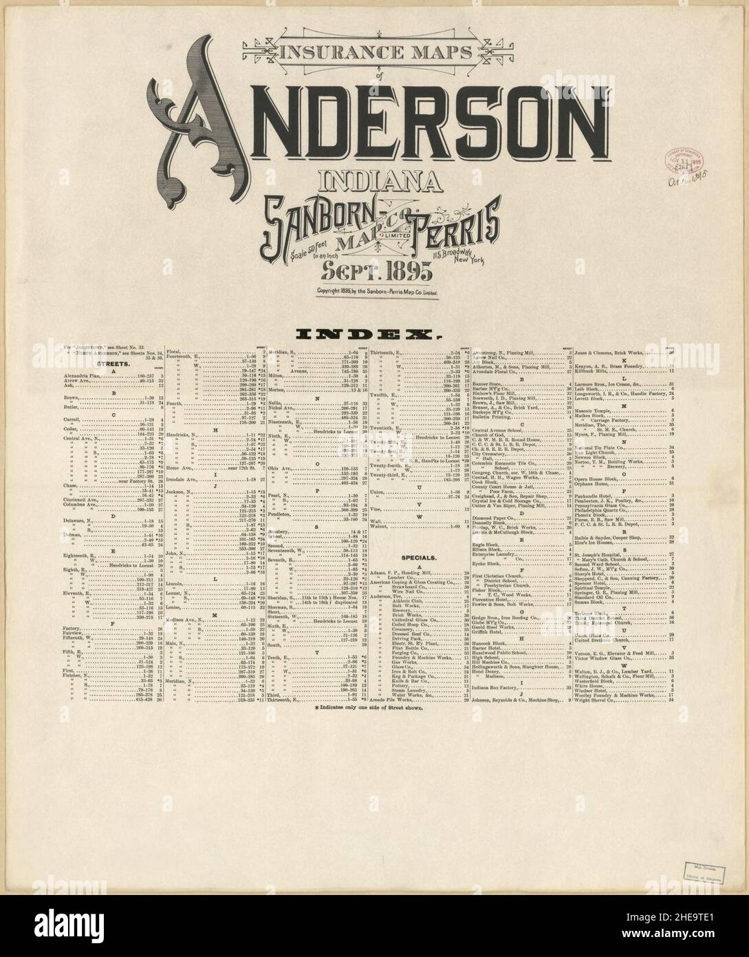 Sanborn Fire Insurance Map from Anderson, Madison County, Indiana Stock ...