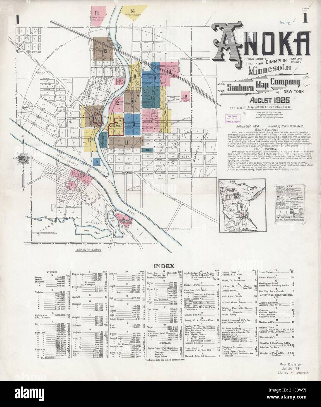 Sanborn Fire Insurance Map from Anoka, Anoka County, Minnesota Stock ...