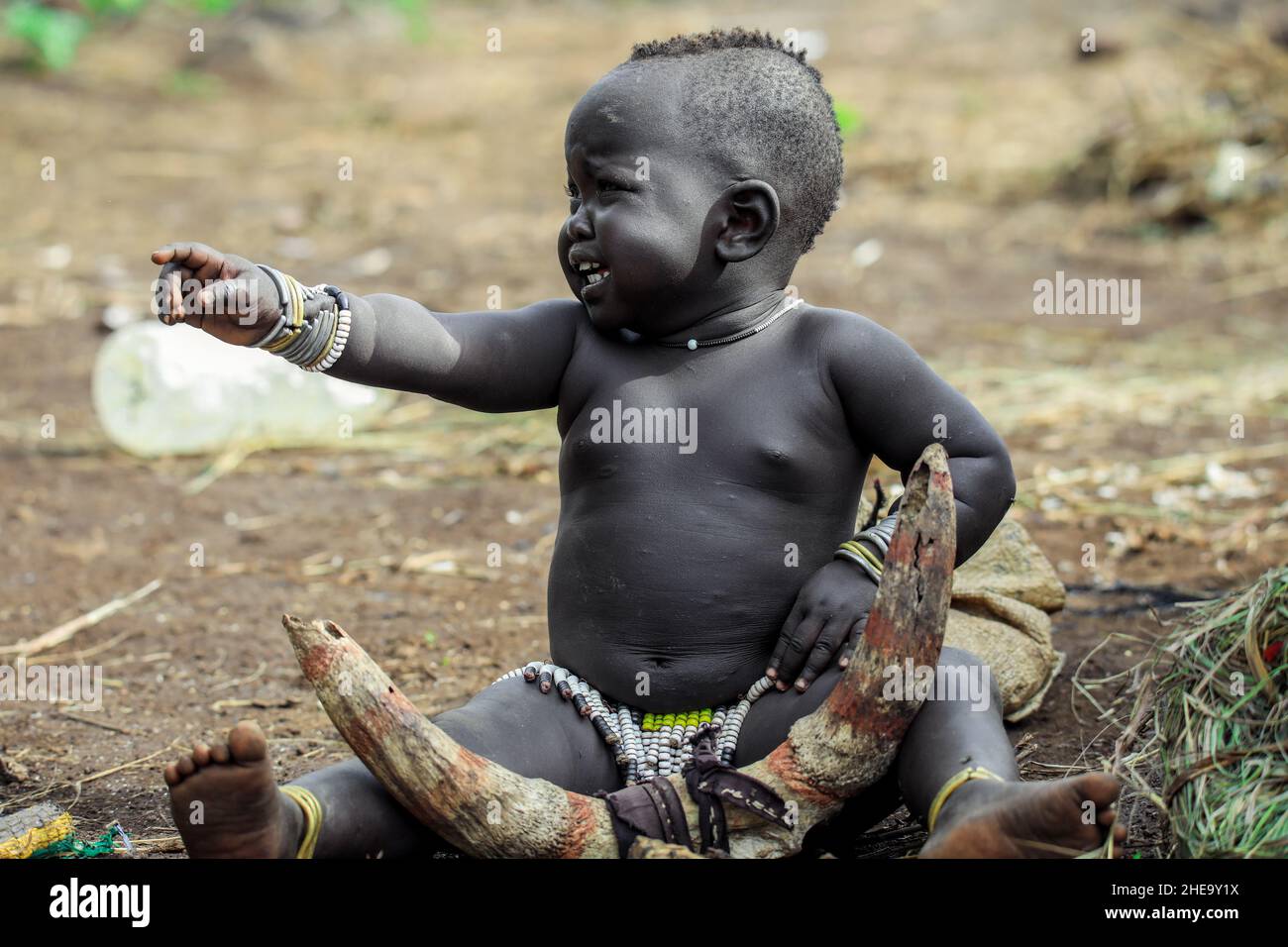 Omo River Valley, Ethiopia, November 2020, Portrait of a baby from the ...