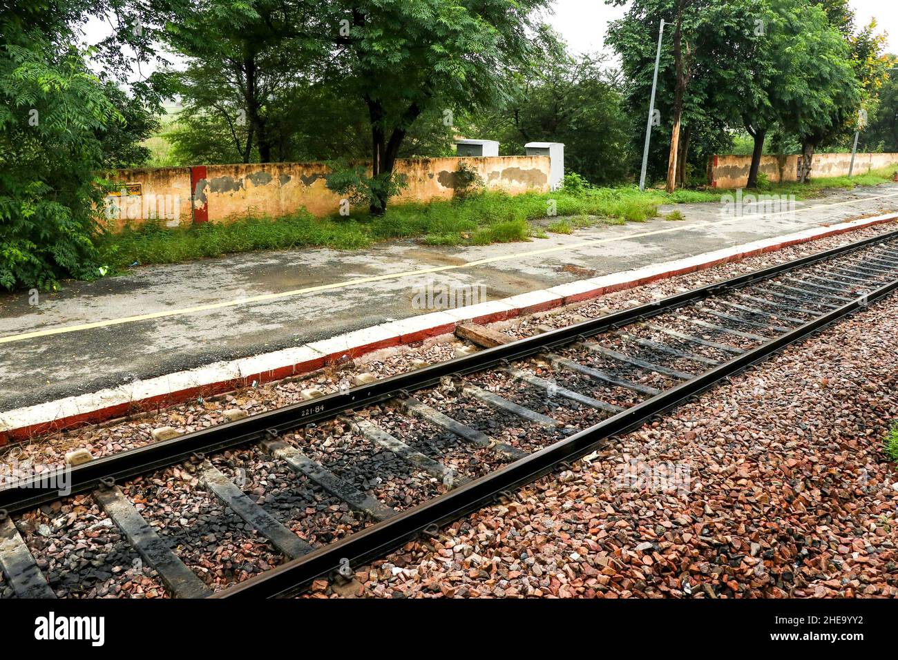 The passenger platform at the railway station. A small suburban station ...