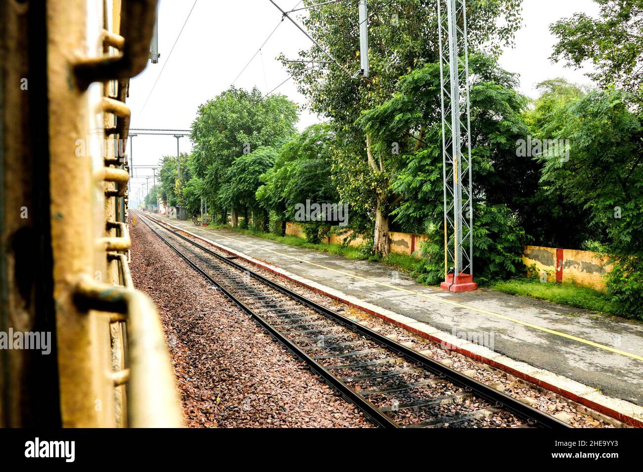 The passenger platform at the railway station. A small suburban station ...