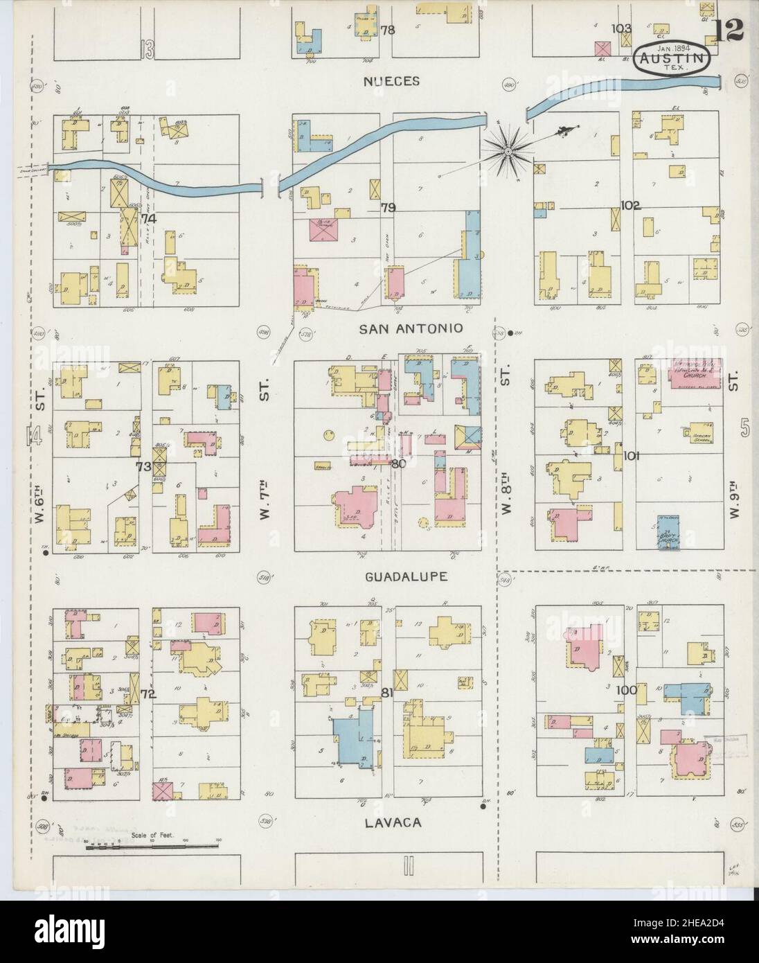 Sanborn Fire Insurance Map from Austin, Travis County, Texas Stock ...