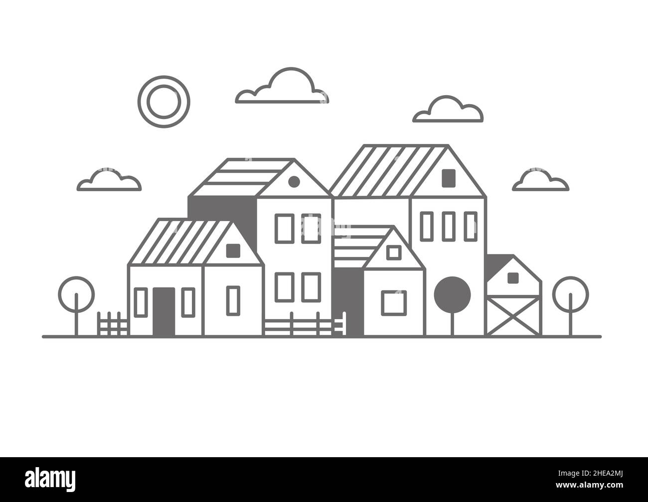 Suburban neighborhood landscape. Silhouette of houses on the skyline ...