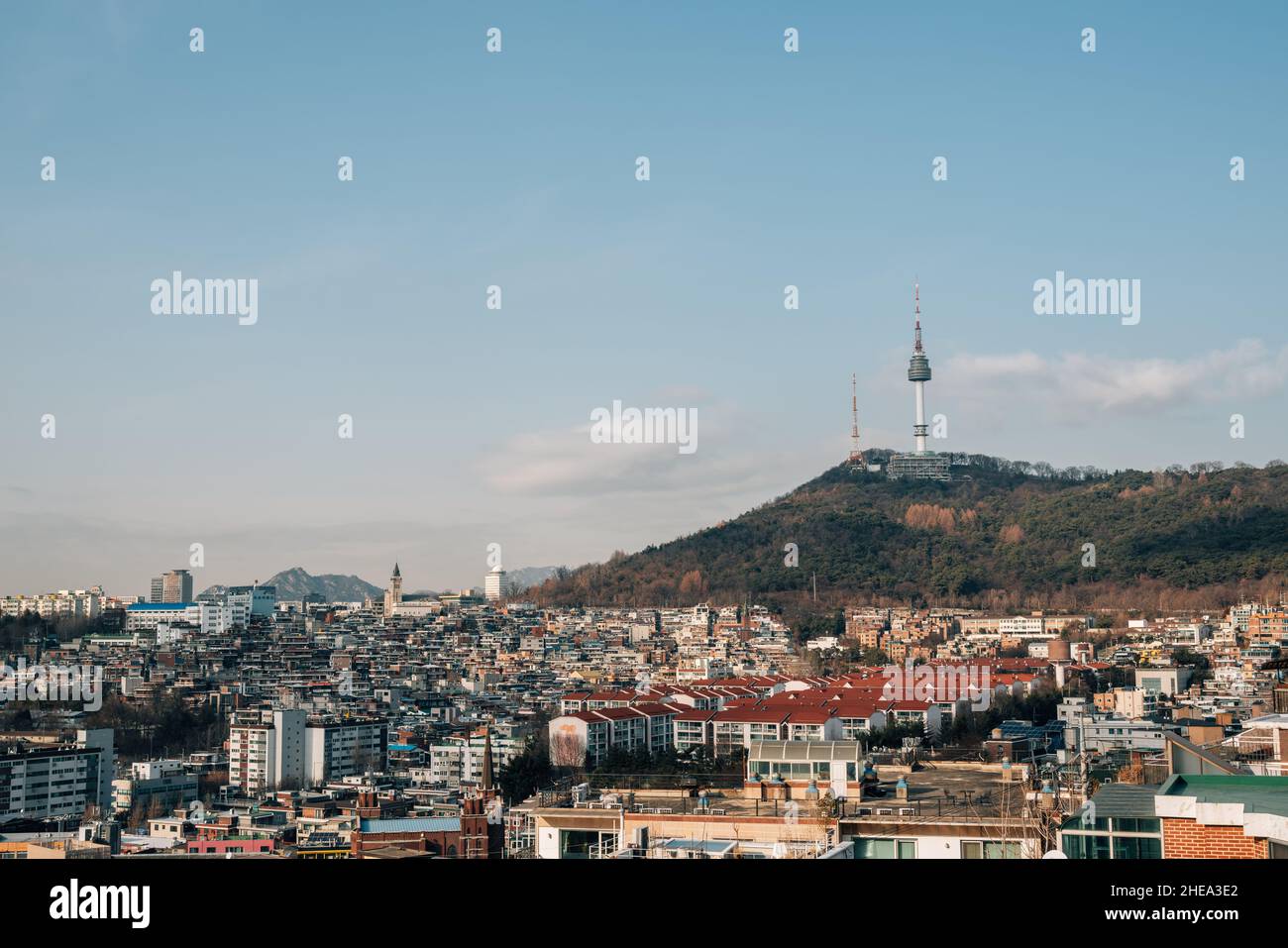 Namsan tower and Itaewon street panoramic view in Seoul, Korea Stock ...