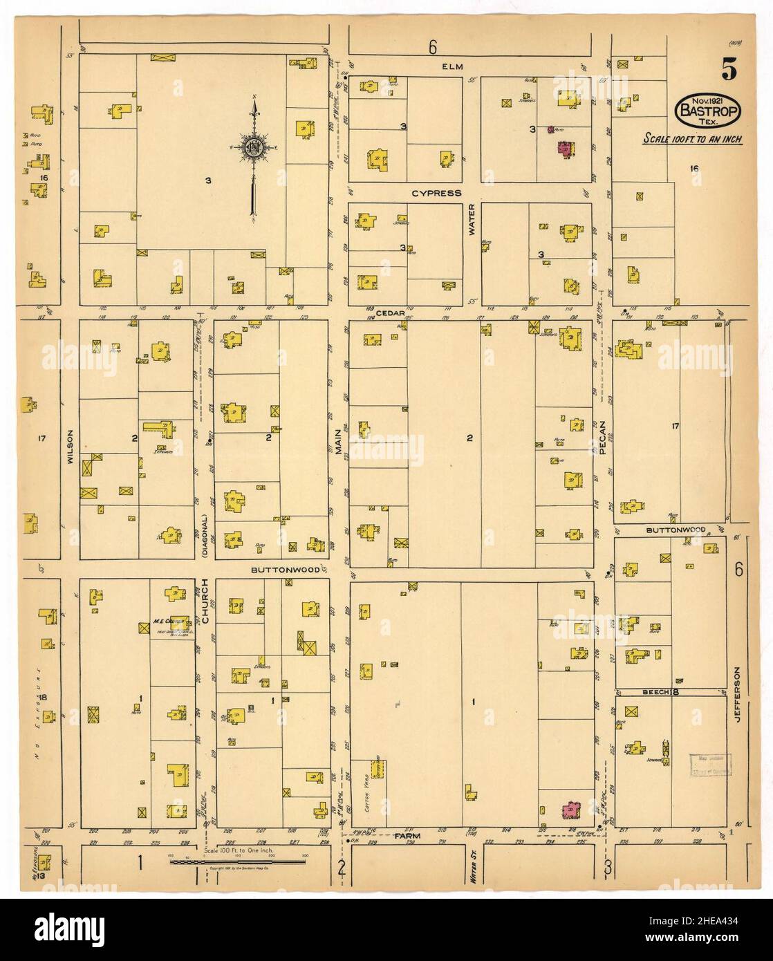 Sanborn Fire Insurance Map from Bastrop, Bastrop County, Texas Stock ...
