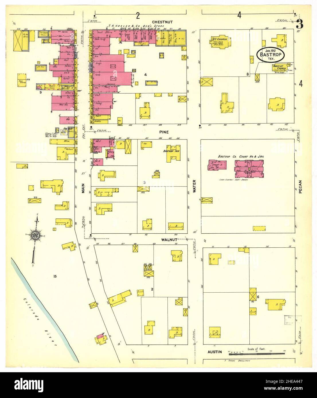 Sanborn Fire Insurance Map from Bastrop, Bastrop County, Texas Stock ...