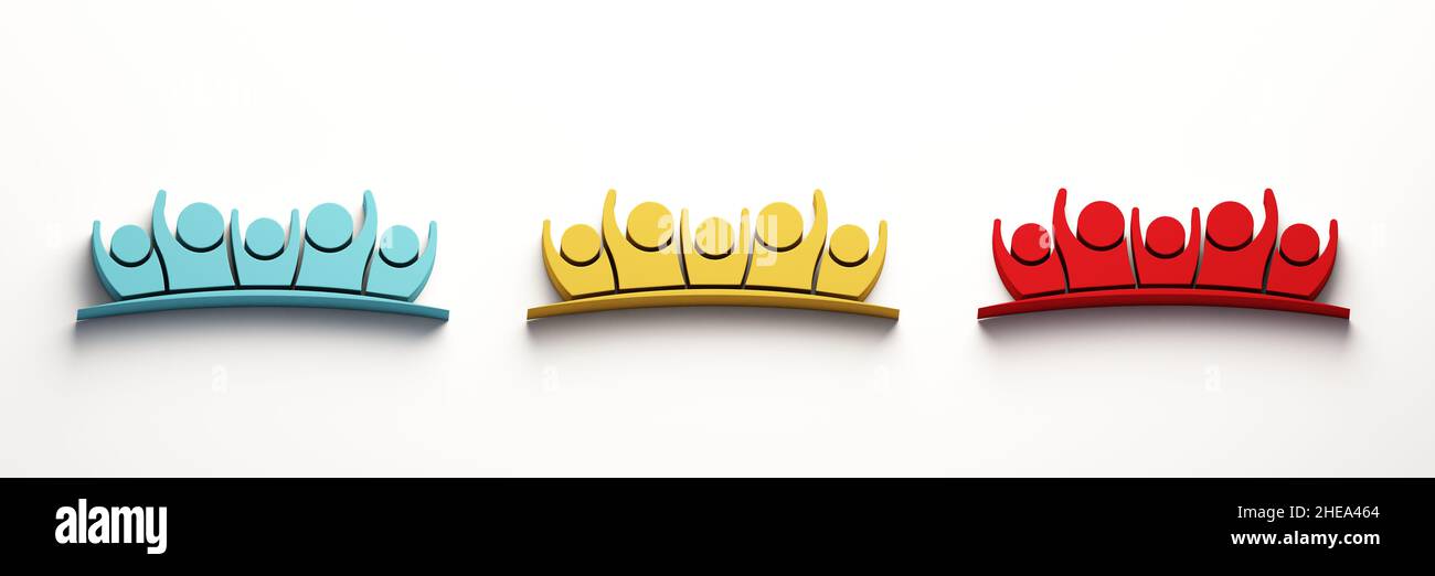 Group of Cheering People blue red yellow. 3D Render illiustration Stock ...