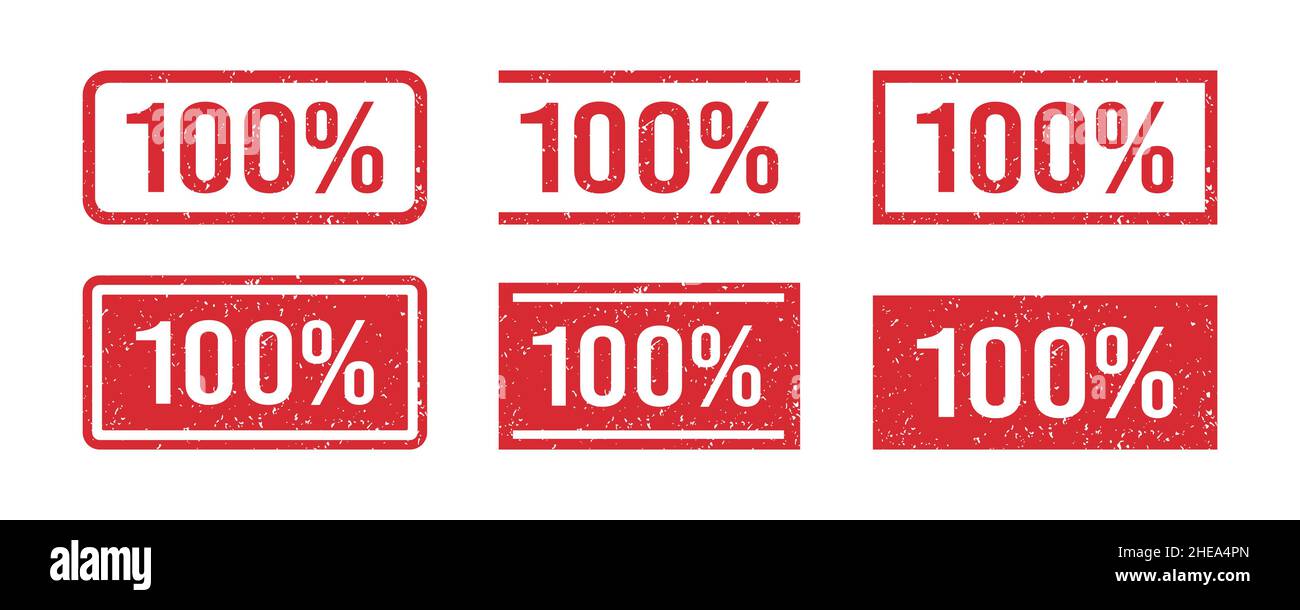 Grunge red 100 percent rubber stamp. One hundred percent seal sign ...