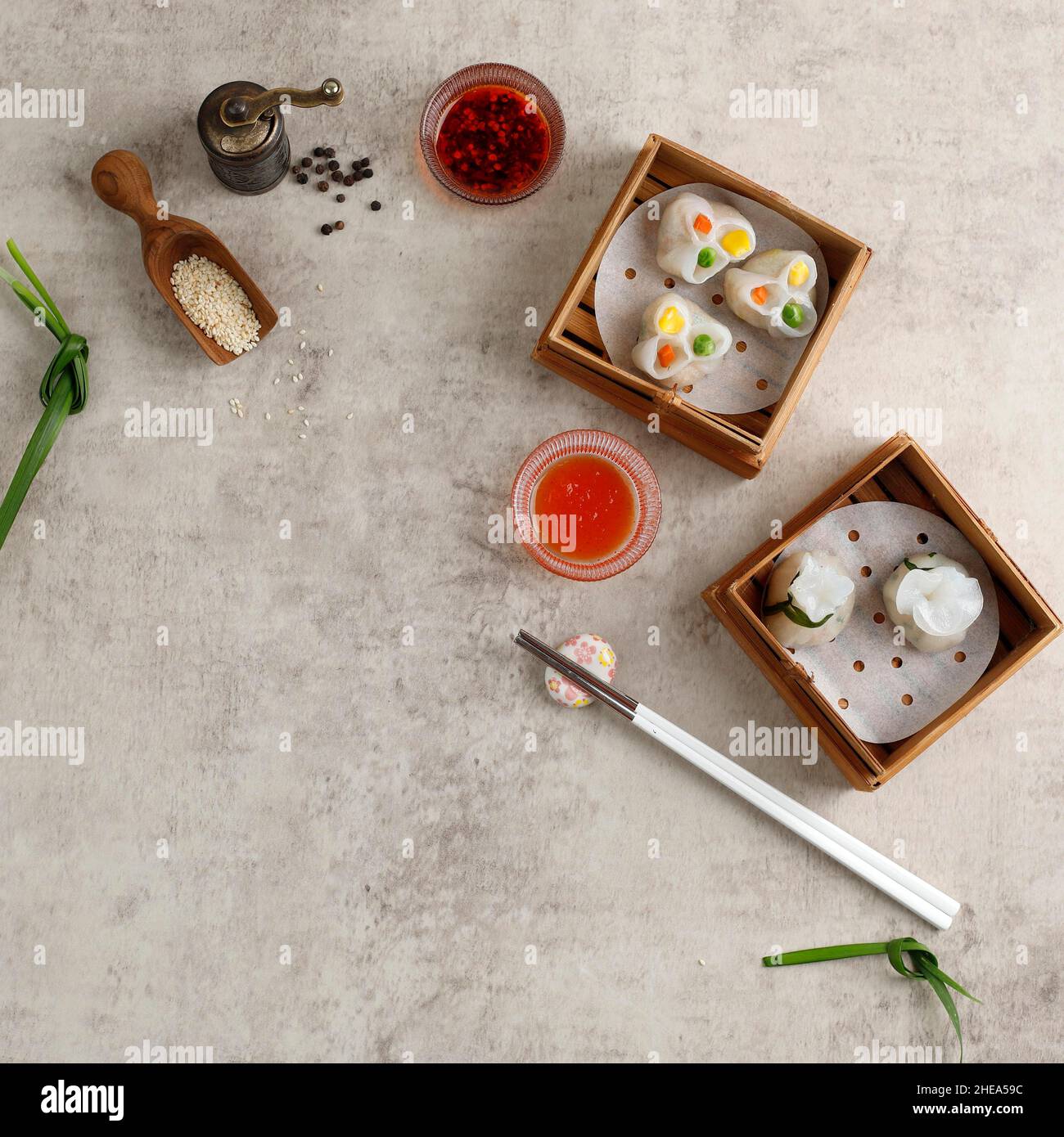 Yumcha, Dim Sum in Bamboo Steamer, Chinese Cuisine. Copy Space for Text ...