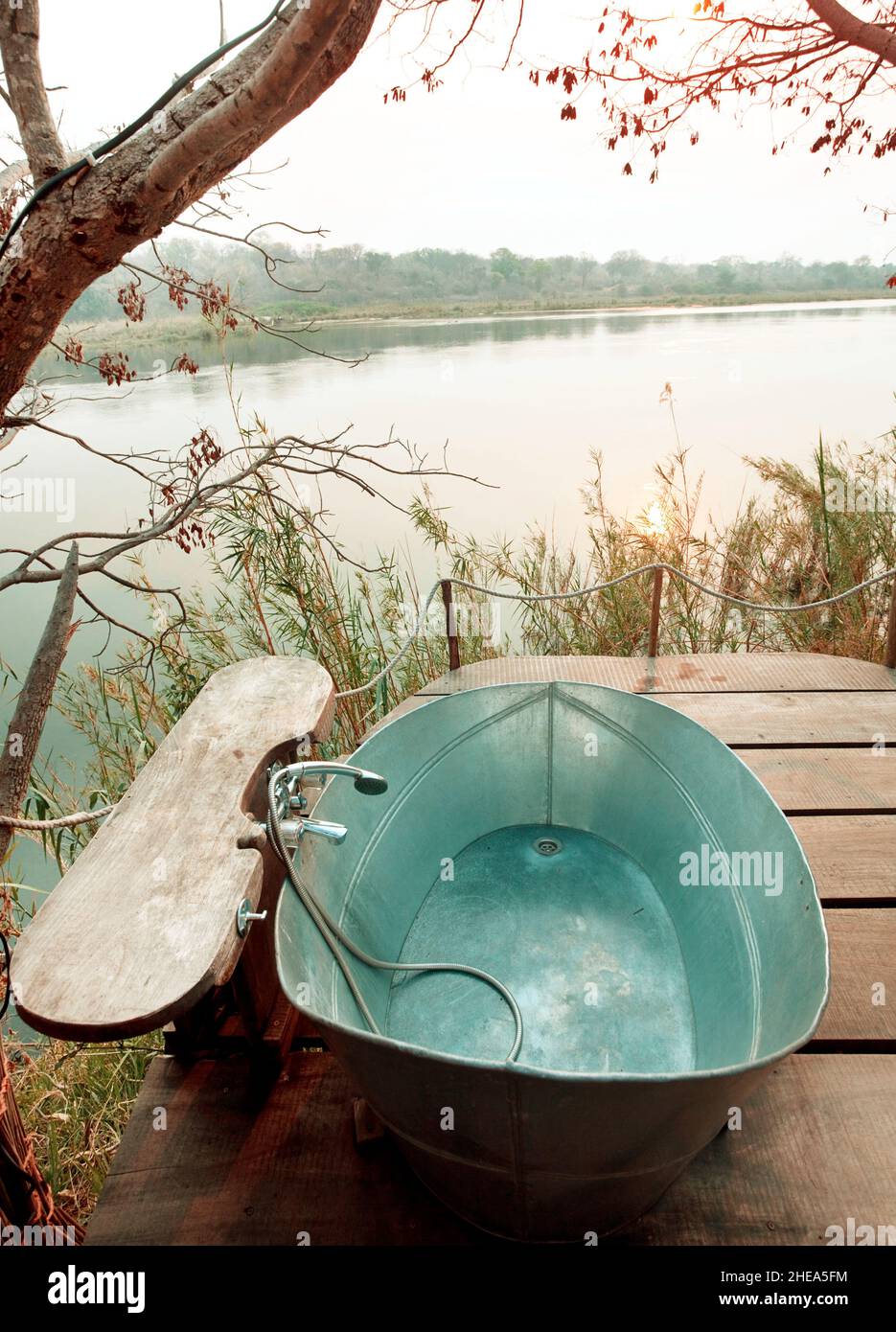 Luxury bathroom in riverbank outdoor, Africa Stock Photo - Alamy