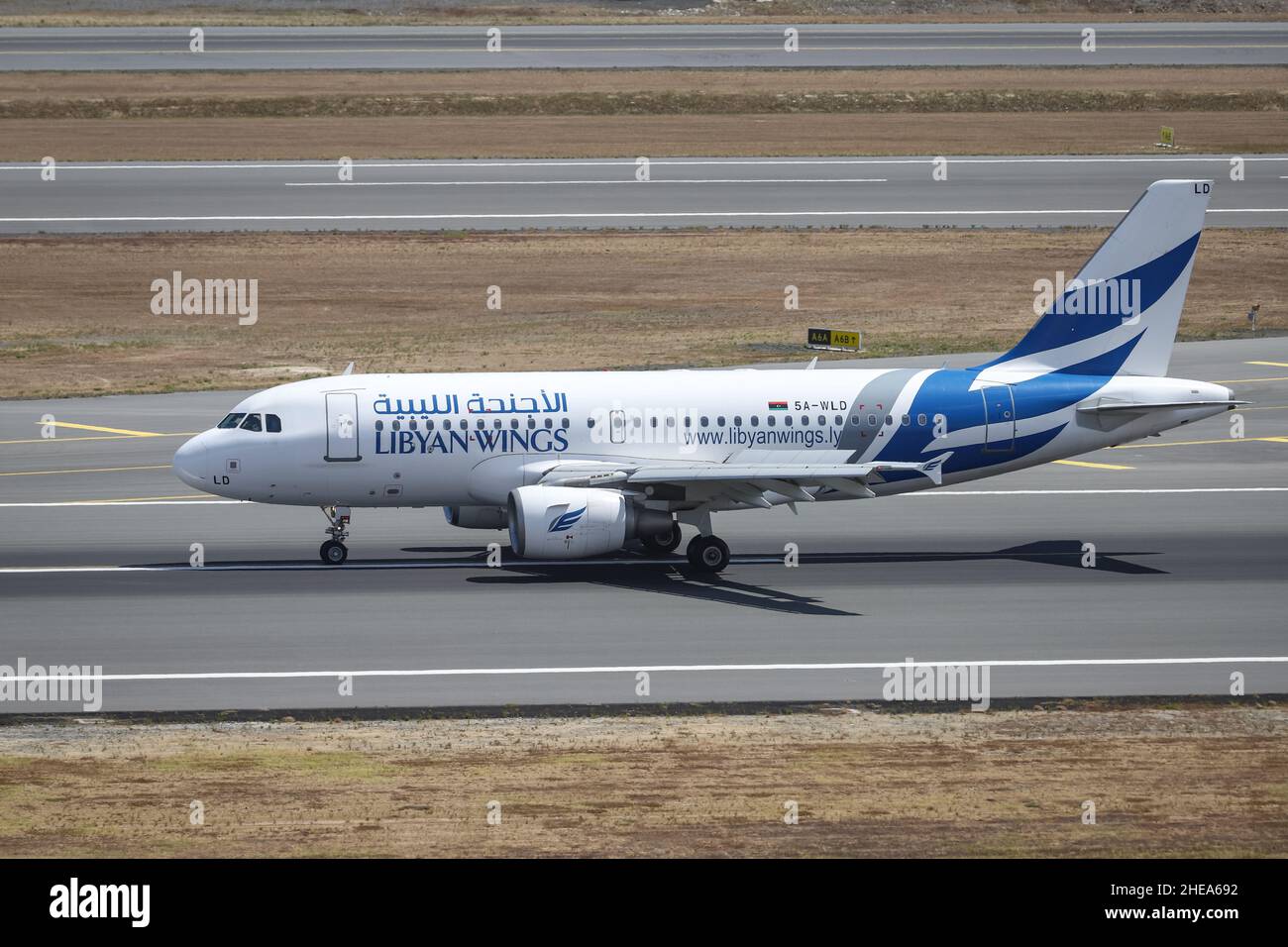 ISTANBUL, TURKEY - AUGUST 14, 2021: Libyan Wings Airlines Airbus 319-112 (CN 2935) landing to ...