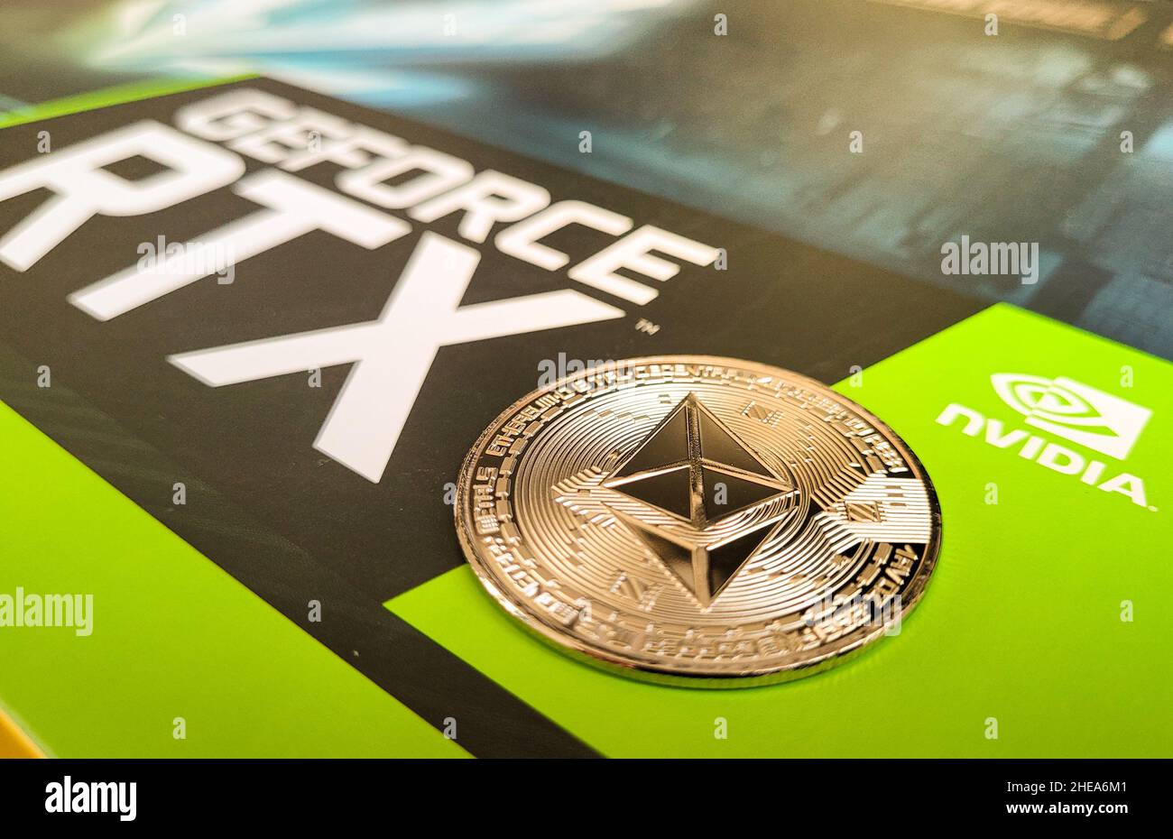 Penang, Malaysia - January 9, 2022: Golden Ethereum token coin on a ...