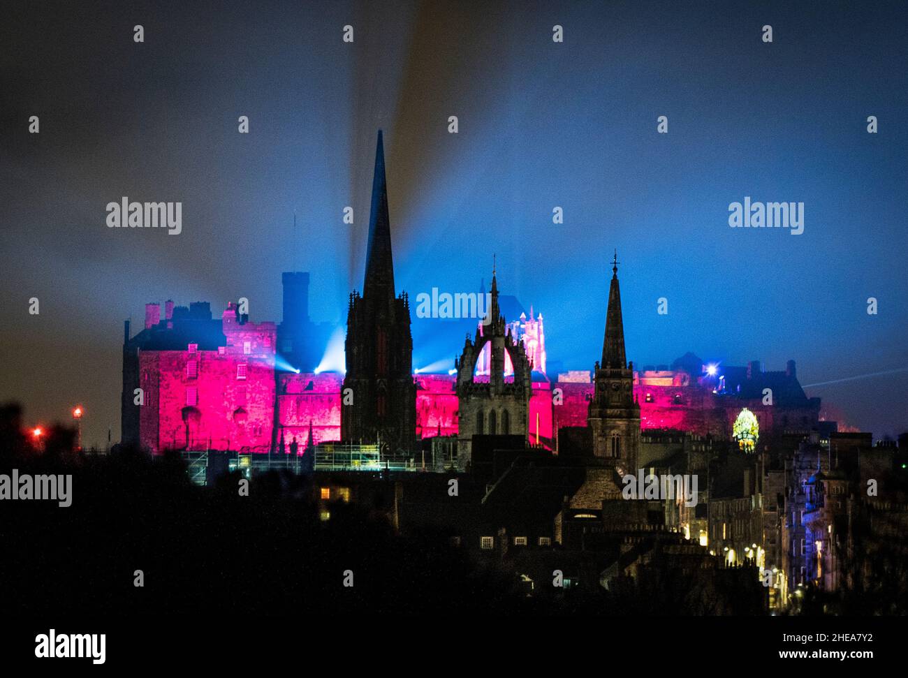 Lights from Edinburgh Castle's 'Castle of Light' event illuminate the ...