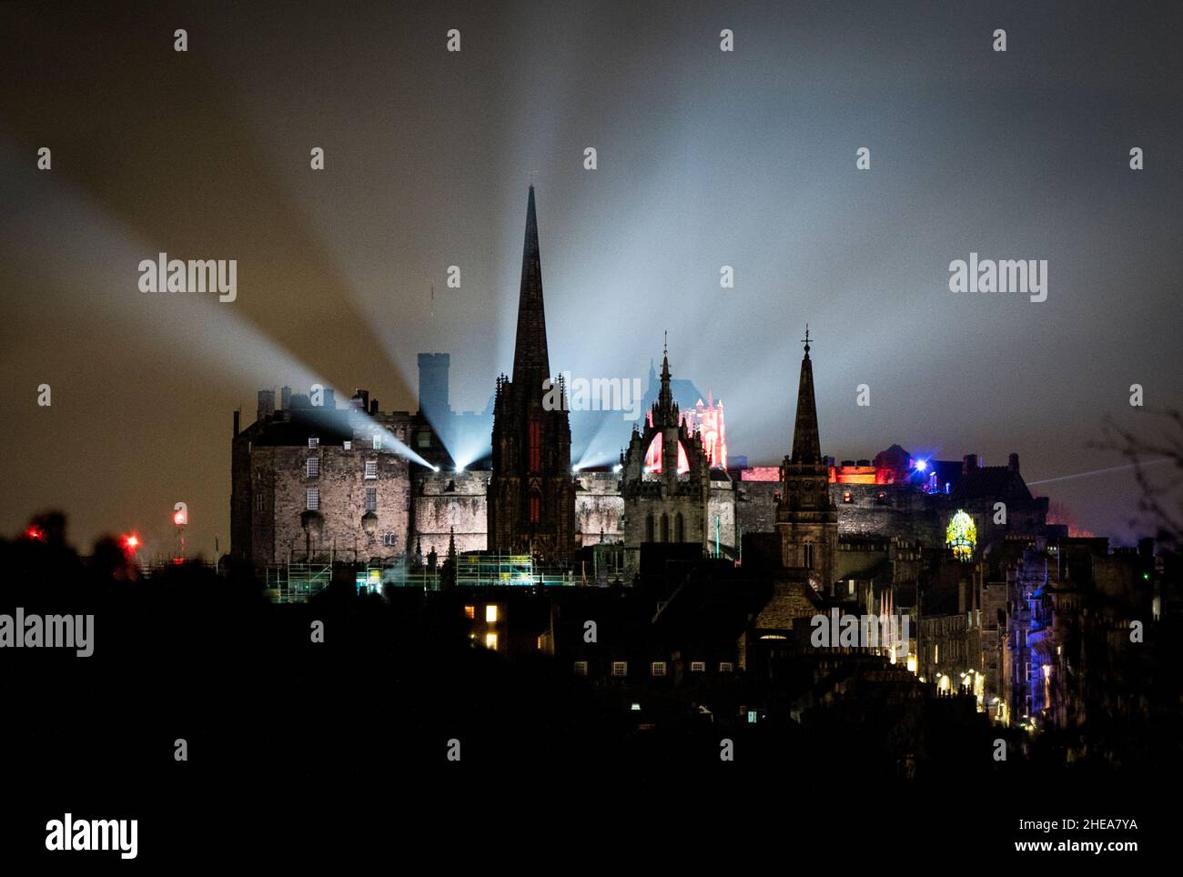 Lights from Edinburgh Castle's 'Castle of Light' event illuminate the ...
