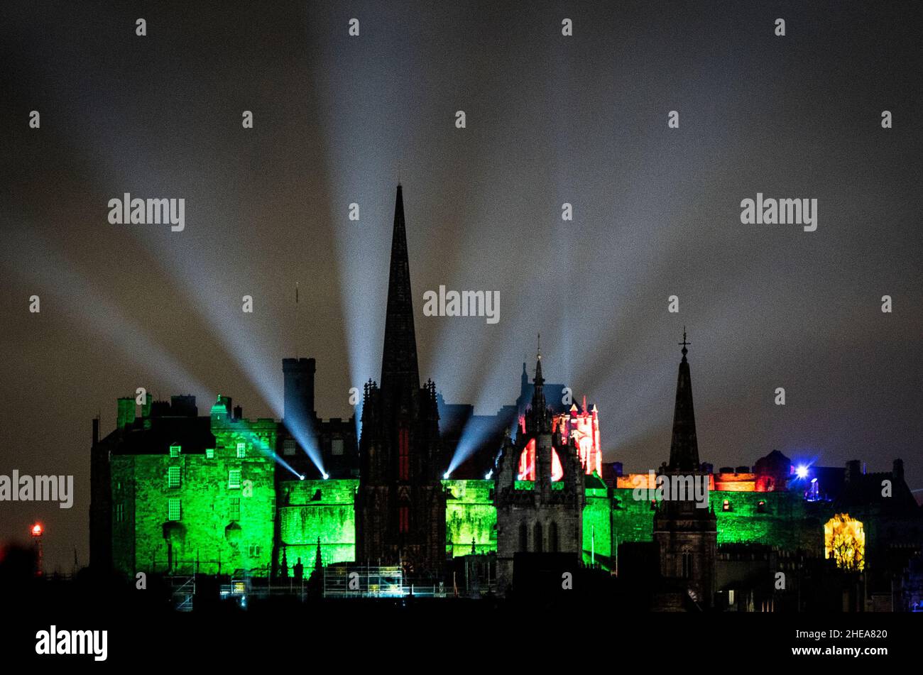 Lights from Edinburgh Castle's 'Castle of Light' event illuminate the ...