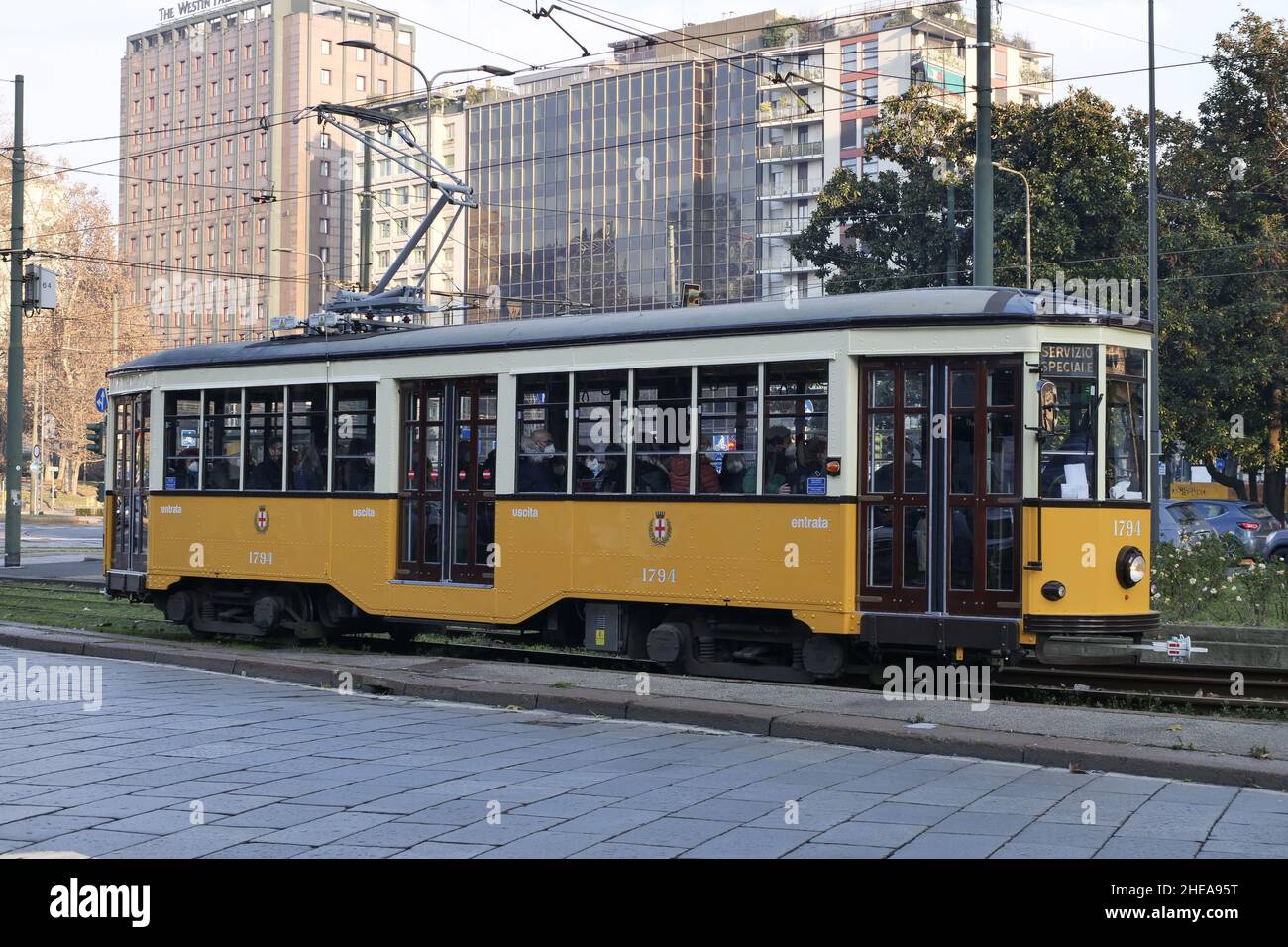 Historic tram in Milan. Milan transportation system carries 2 million ...