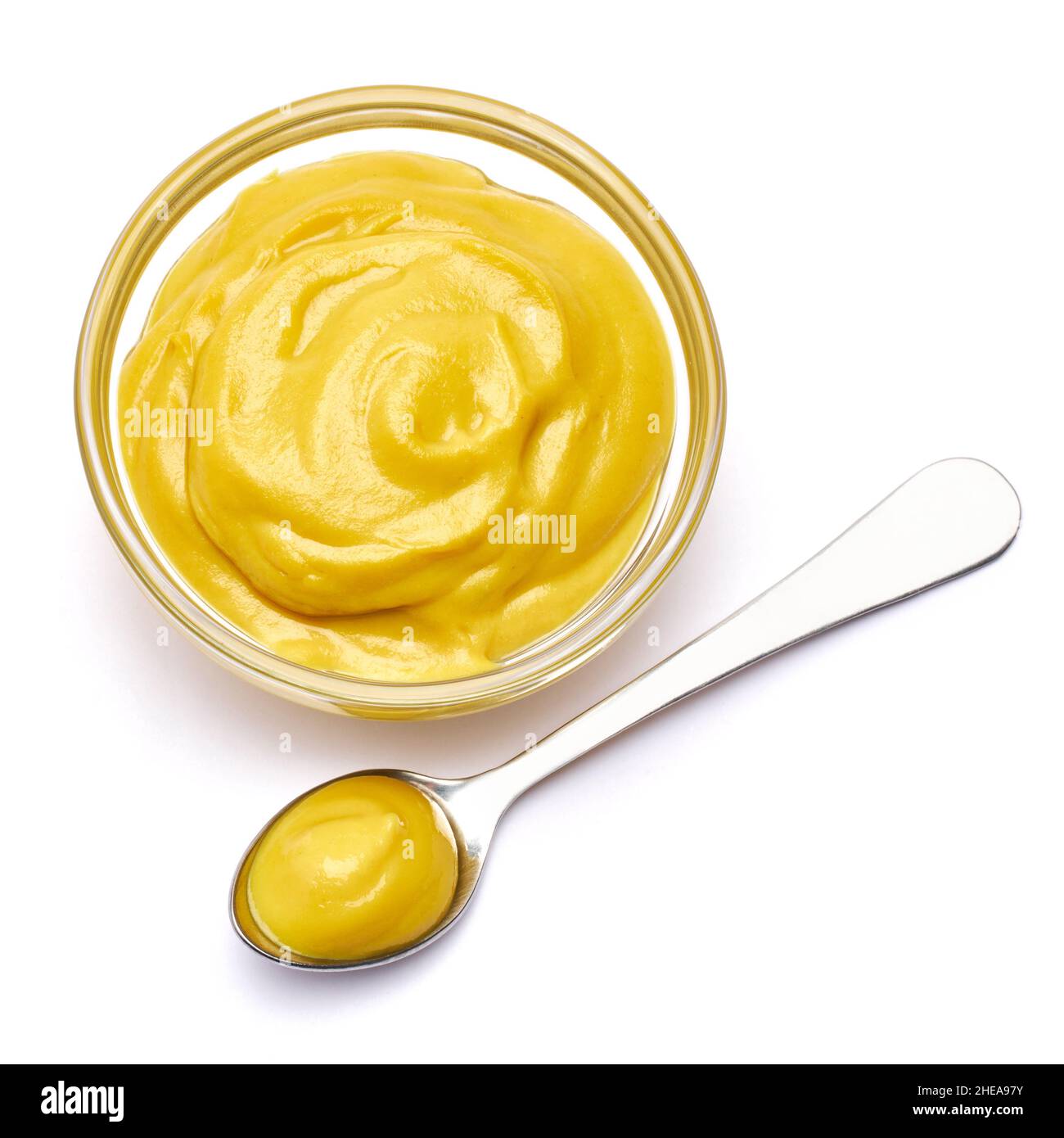 Classic mustard sauce in glass bowl isolated on white background Stock ...
