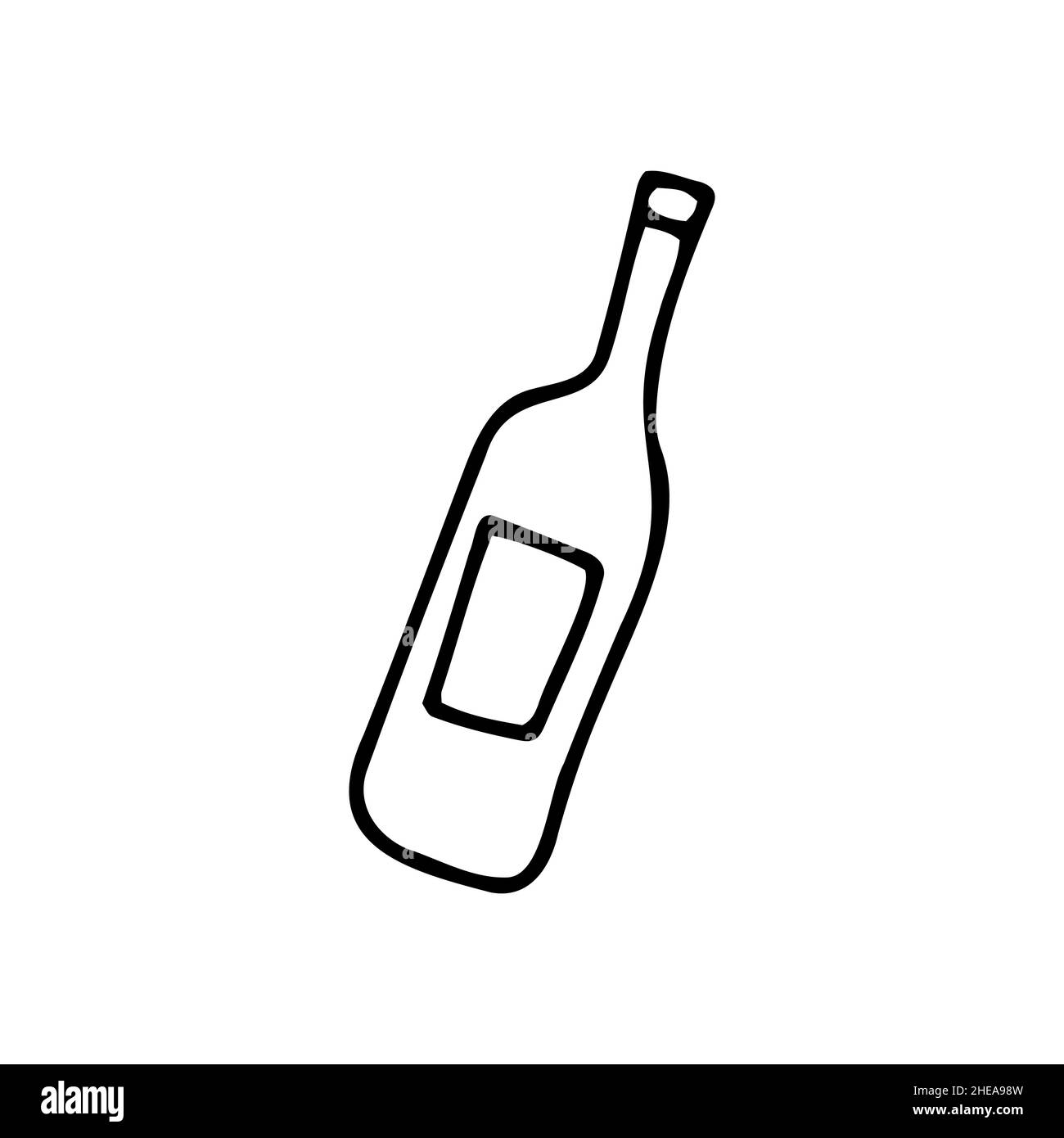 Doodle bottle image. Outline flask isolated on white background. Hand ...