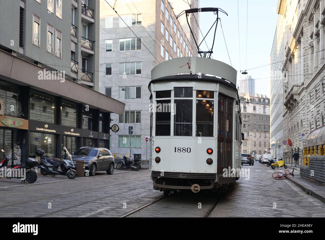 Historic tram in Milan. Milan transportation system carries 2 million ...