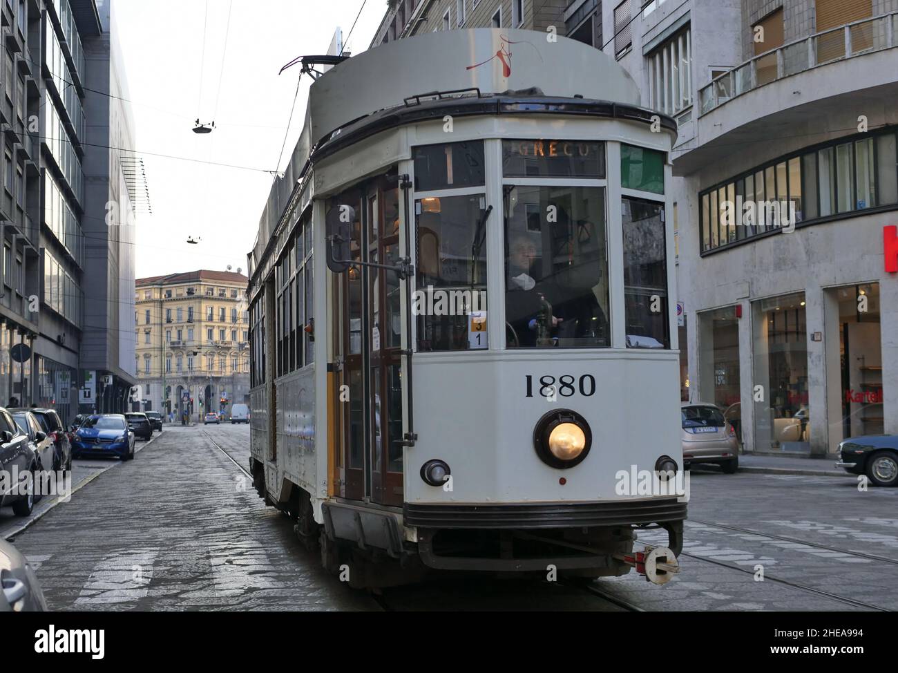 Historic tram in Milan. Milan transportation system carries 2 million ...
