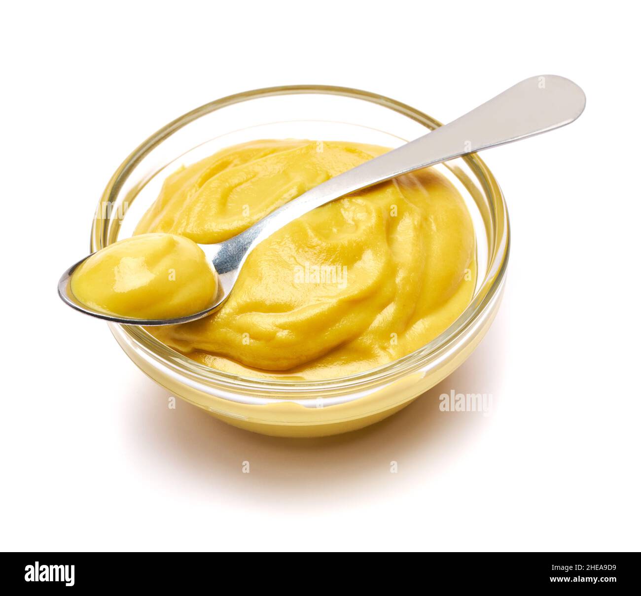 Classic mustard sauce in glass bowl isolated on white background Stock ...