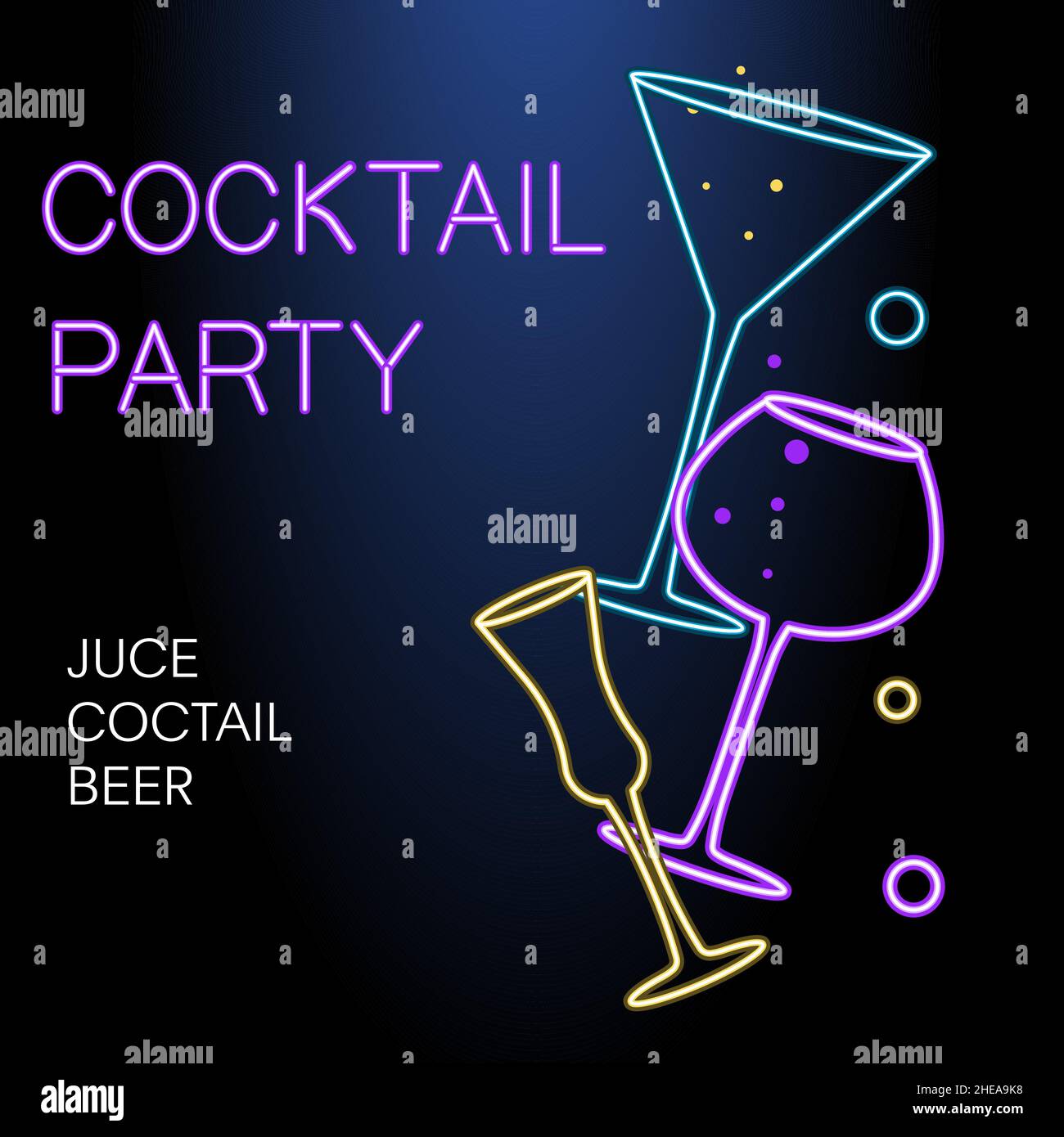 Flyer for night cocktail party. Neon sign, bright alcoholic signboard ...