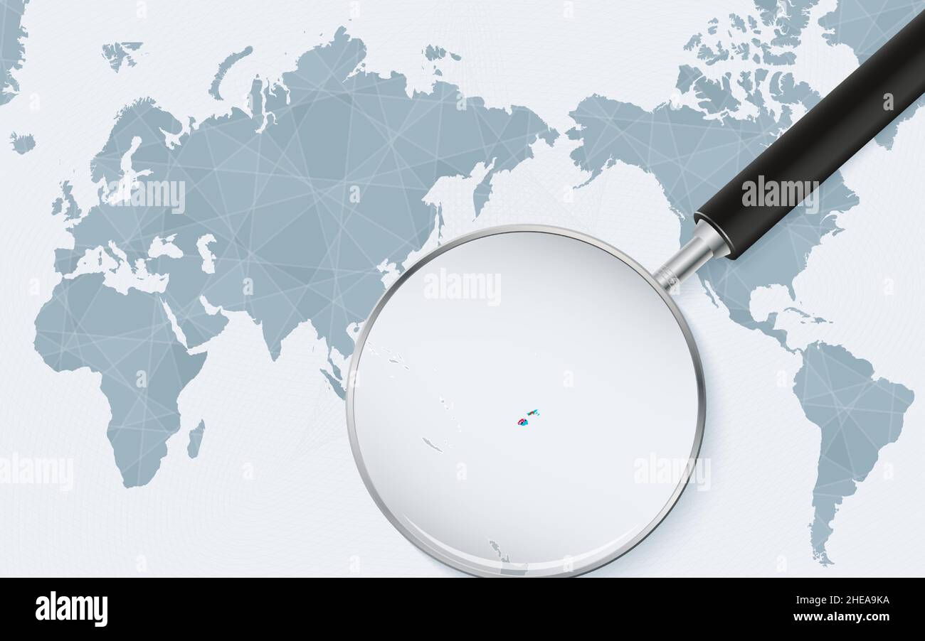 Asia centered world map with magnified glass on Fiji. Focus on map of ...