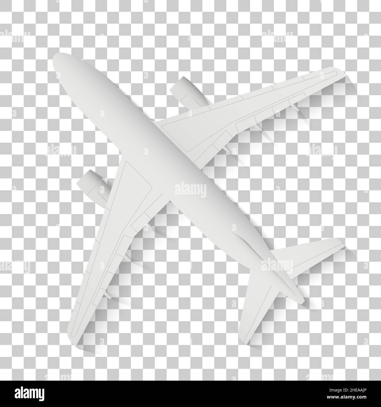 Top view of a detailed airplane, gray plane on a transparent background ...