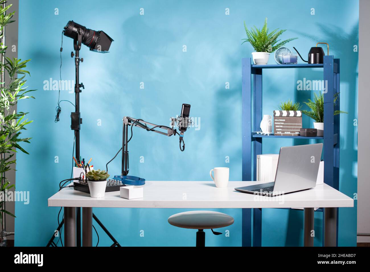 Empty online radio studio broadcasting room with professional ...