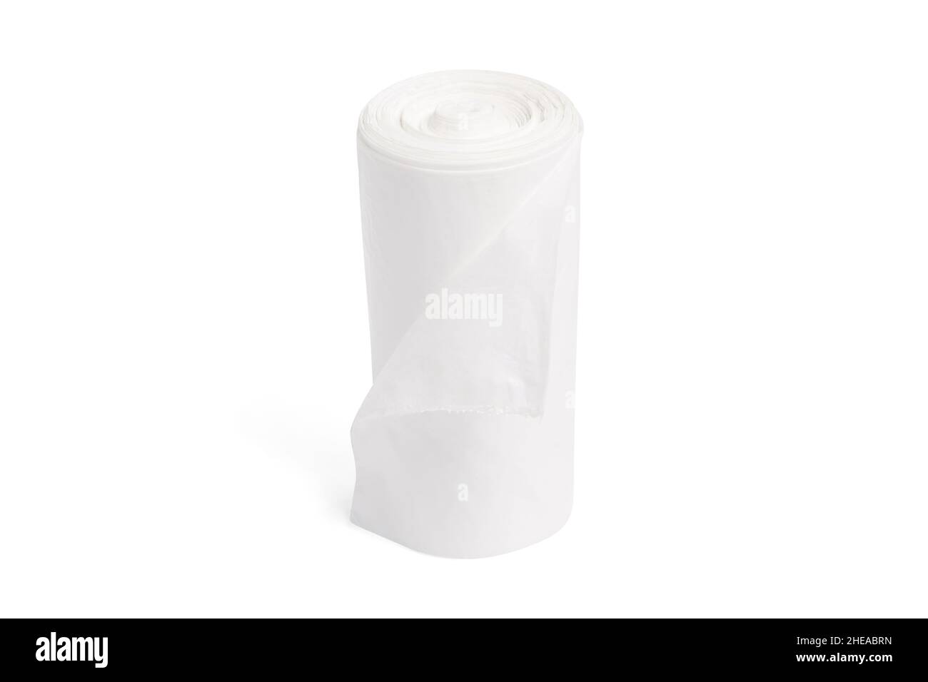 White polyethylene trash bag roll isolated on white background ...