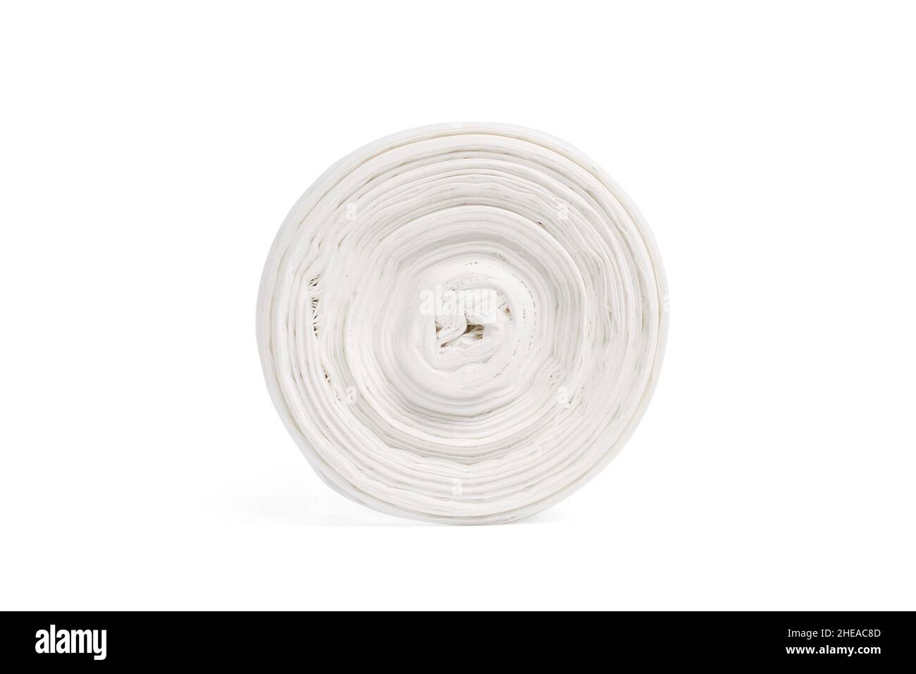 White polyethylene trash bag roll isolated on white background ...