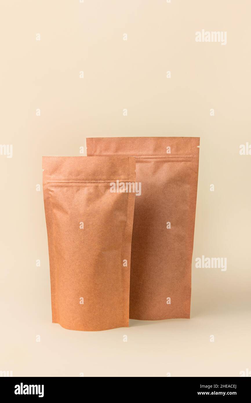 Pouch bags mockup neutral beige background monochrome. Merchandise ...