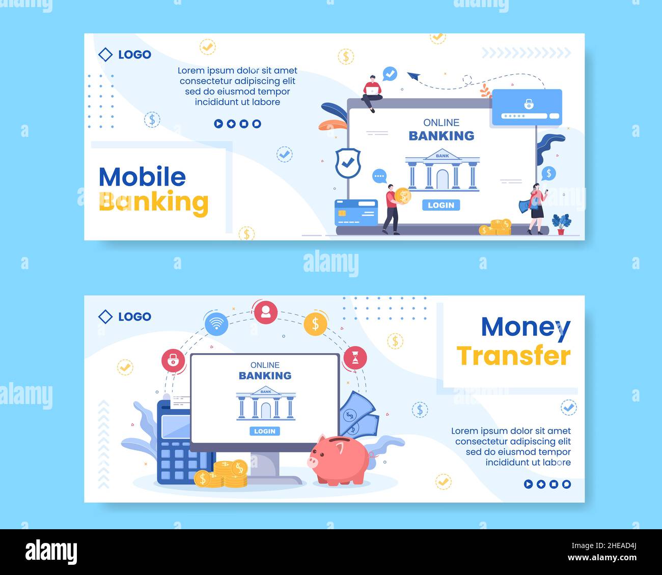 Online E-Banking App, Wallet or Bank Credit Card Post Template Flat ...