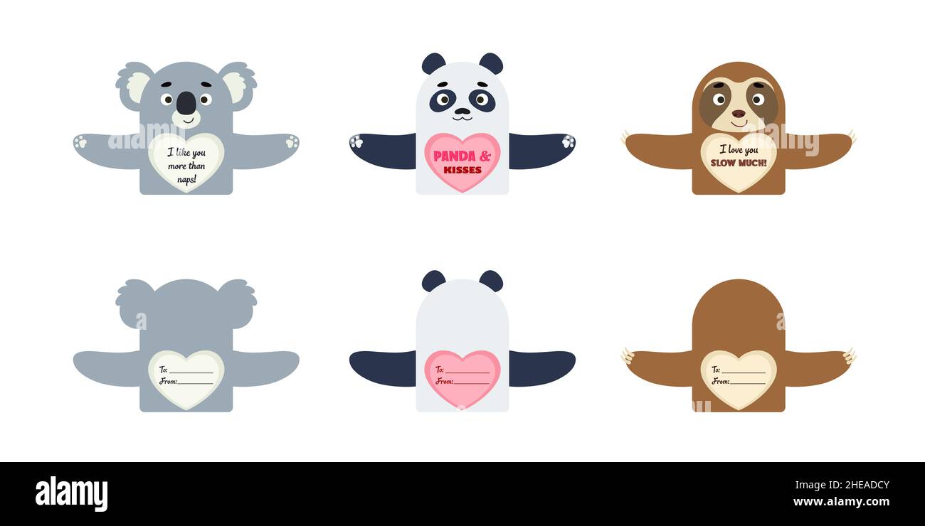 Cute animal Valentines Day gift cards candy holder cards for kids ...