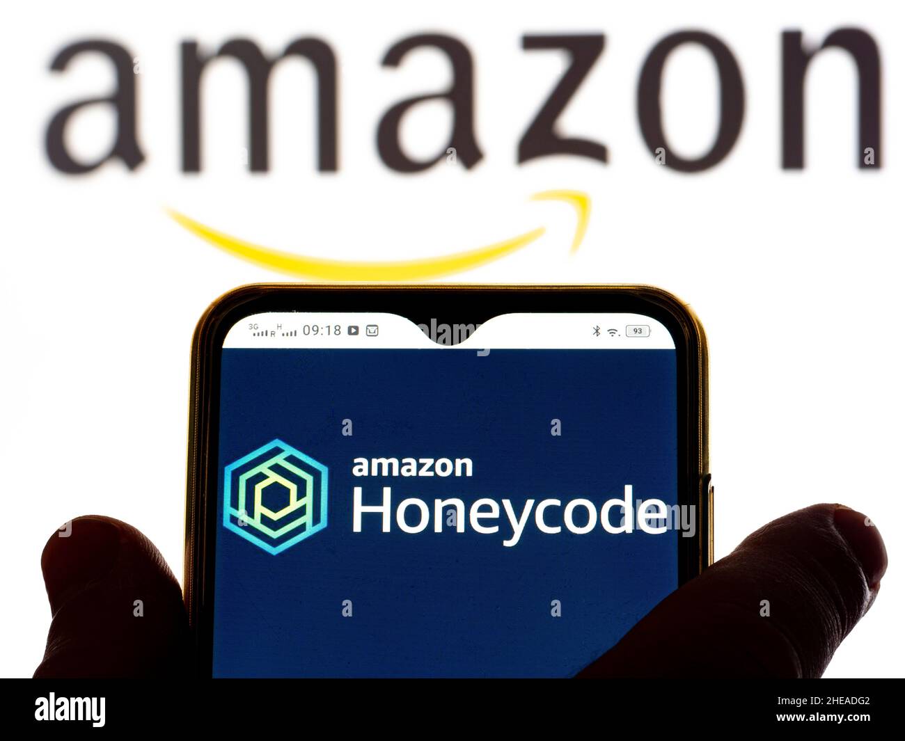 In this photo illustration Amazon Honeycode logo seen displayed on a ...