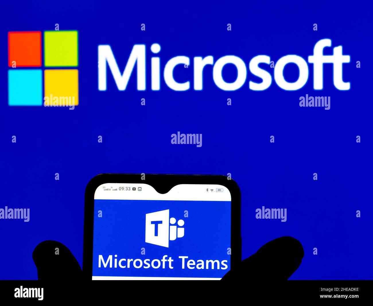 In this photo illustration Microsoft Teams logo seen displayed on a ...