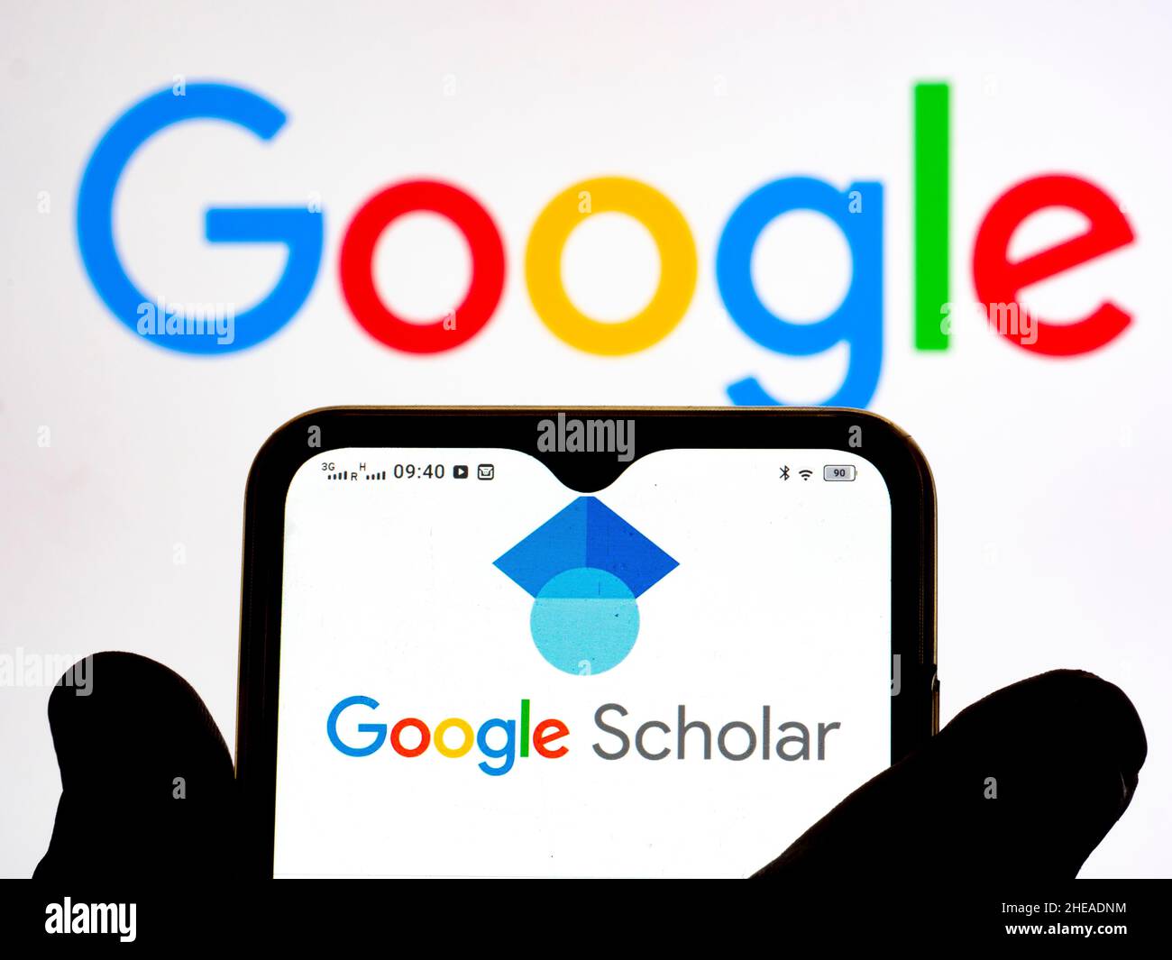 In this photo illustration Google Scholar logo seen displayed on a ...