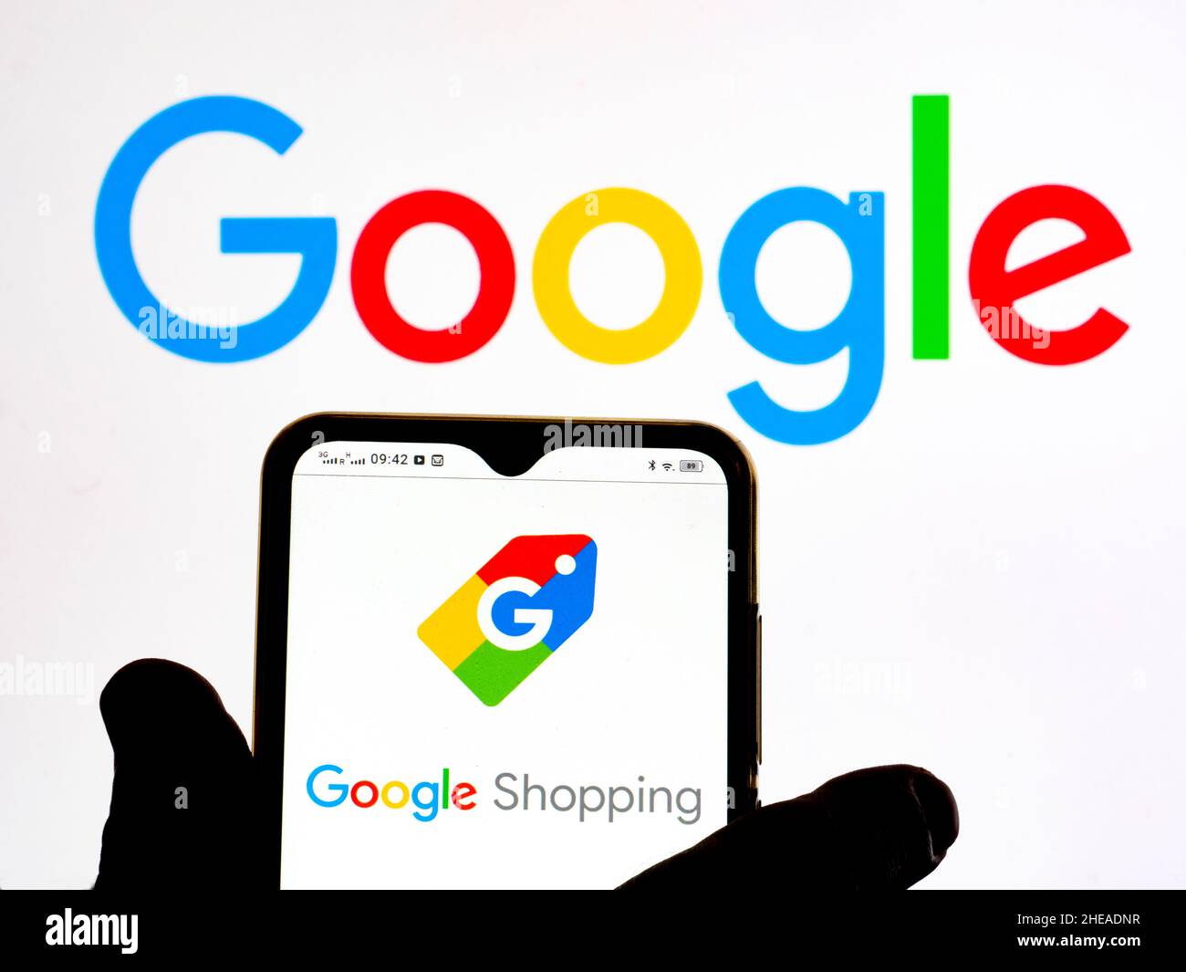 In this photo illustration Google Shopping logo seen displayed on a ...