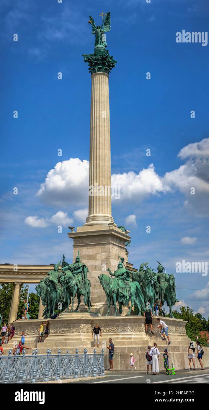Budapest, Hungary 19.08.2021. Monument to the Millennium of Hungary on a Heroes Square in ...