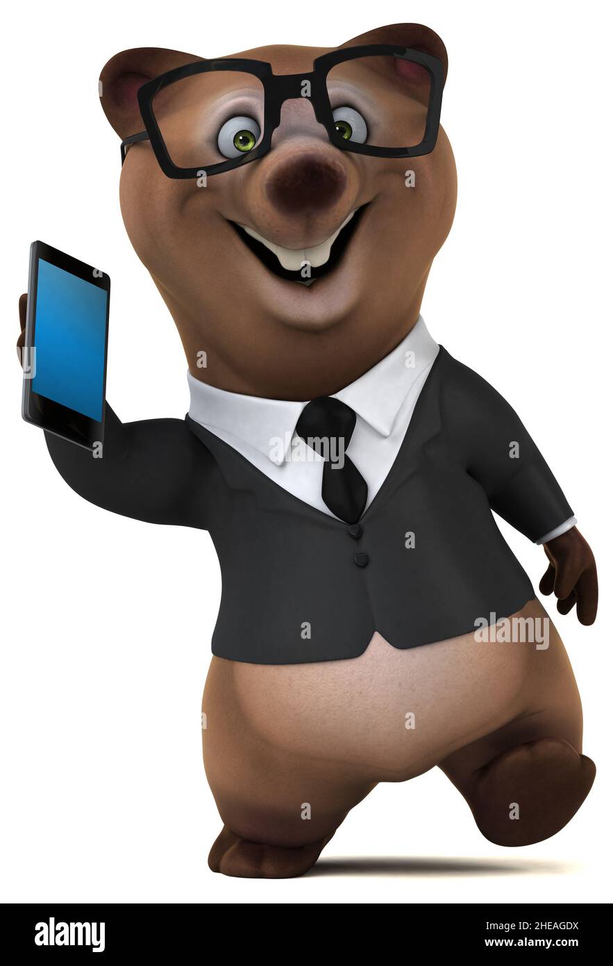 Fun bear with a phone - 3D Illustration Stock Photo - Alamy