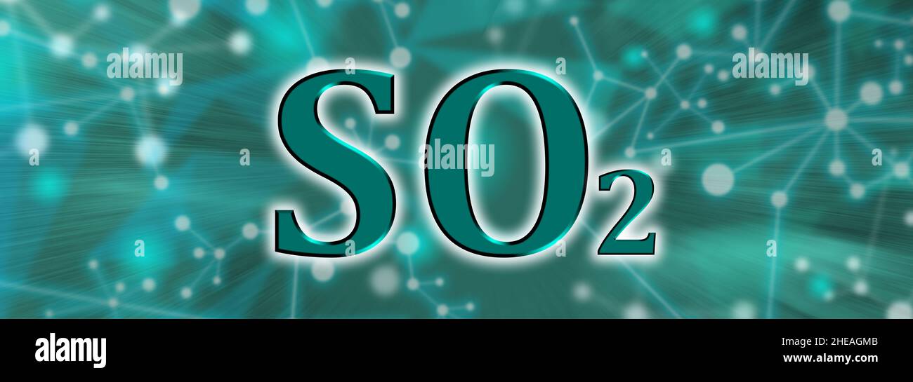 SO2 symbol. Sulfur dioxide molecule on green network background Stock ...