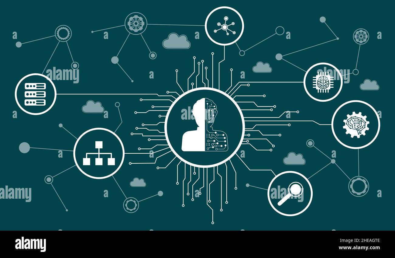 Concept of machine learning with connected icons Stock Photo - Alamy